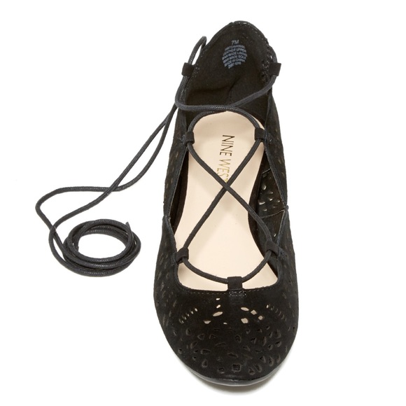 Nine West | Shoes | Nine West Zavanna Black Laceup Eyelet Flats | Poshmark